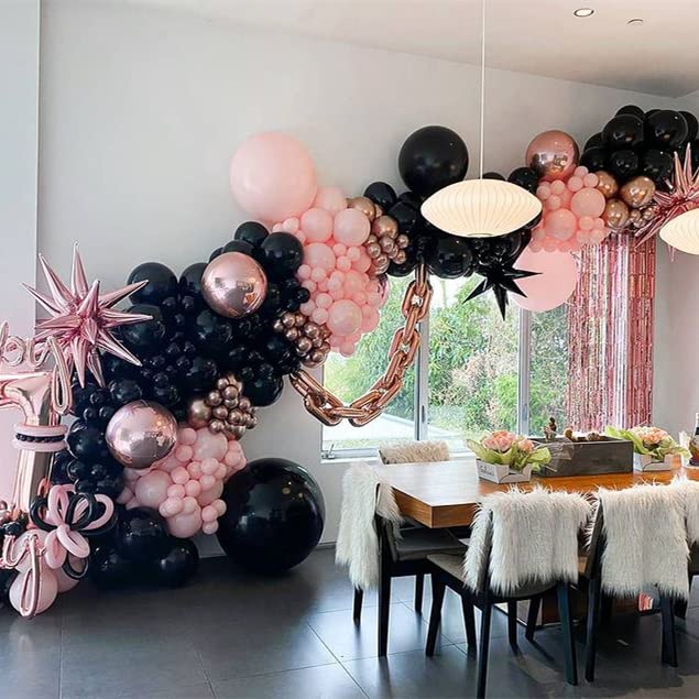 143Pcs Rose Gold Balloon Arch Garland Kit, Black Pink and Rose Gold Balloons 5/10/18 Inch for Women Girls Party Birthday Wedding Bridal Shower Bachelorette Engagement Anniversary Graduations Retirement New Year Party Supplies Backdrop Decorations…