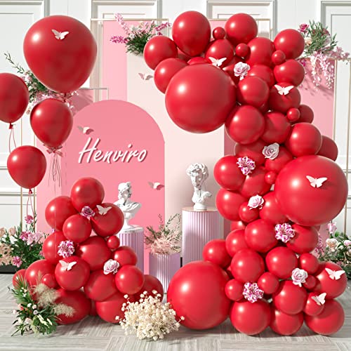 Henviro Red Latex Party Balloons - 154 Pcs 5/10/12/18 Inch Balloons Helium Quality Latex Balloons As Birthday Party Balloons/ Graduation Balloons/ Valentines Day Balloons/ Baby Shower/ Wedding