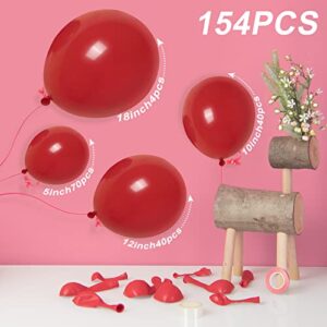 Henviro Red Latex Party Balloons - 154 Pcs 5/10/12/18 Inch Balloons Helium Quality Latex Balloons As Birthday Party Balloons/ Graduation Balloons/ Valentines Day Balloons/ Baby Shower/ Wedding