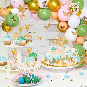 Fairy Birthday Party Decoration 154 Pieces Butterfly Balloon Garland Arch Kit Gold Olive Green Pink White Confetti Latex Balloons Gold Glitter Fairy Happy Birthday Cake Topper for Baby Shower Wedding