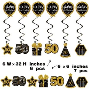 50th birthday decorations for men - (21pack) cheers to 50 years black gold glitter banner for women, 6 paper Poms, 6 Hanging Swirl, 7 decorations stickers. 50 Years Old Party Supplies gifts for men