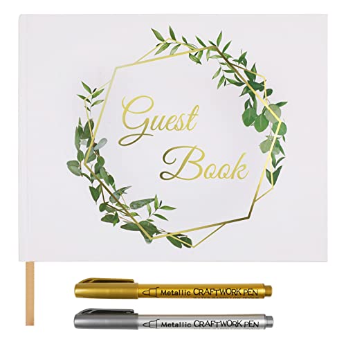 DICANG Wedding Guest Book - Sign in Guest Book Wedding Reception - 120 Pages Wedding Registry Guestbook with Gold Foil, Gilded Edges and Two Markers Pen, Guestbook Wedding 9 x 7 Inch