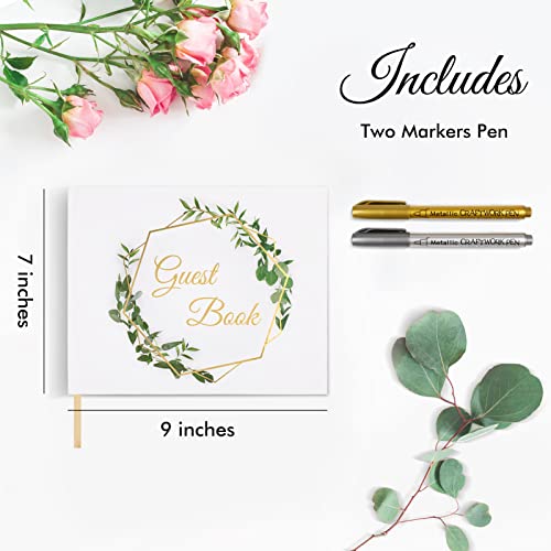 DICANG Wedding Guest Book - Sign in Guest Book Wedding Reception - 120 Pages Wedding Registry Guestbook with Gold Foil, Gilded Edges and Two Markers Pen, Guestbook Wedding 9 x 7 Inch