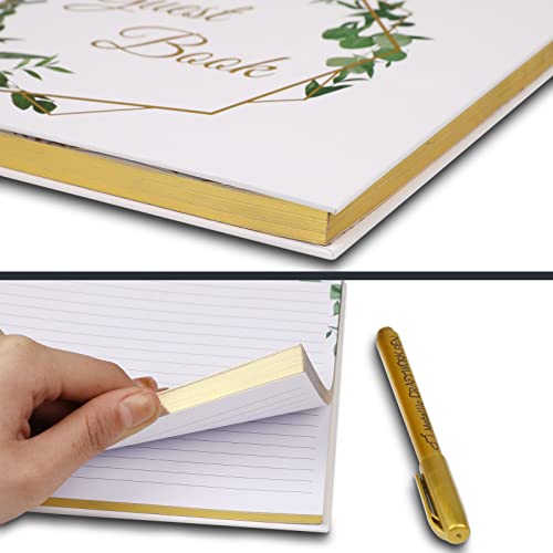 DICANG Wedding Guest Book - Sign in Guest Book Wedding Reception - 120 Pages Wedding Registry Guestbook with Gold Foil, Gilded Edges and Two Markers Pen, Guestbook Wedding 9 x 7 Inch