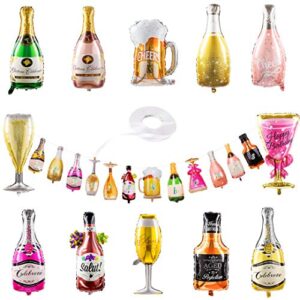 collect present champagne and wine bottle balloons – 12 foil balloons with beers & cheers banner – birthday, bachelorette and engagement party decorations with banner ribbon