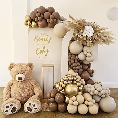 Brown Balloon Garland Arch Kit 153PCS Nude Sand Beige White Chrome Gold and Tan Coffee Brown Latex Balloon for Boho Baby Shower Wedding Birthday Party Decoration