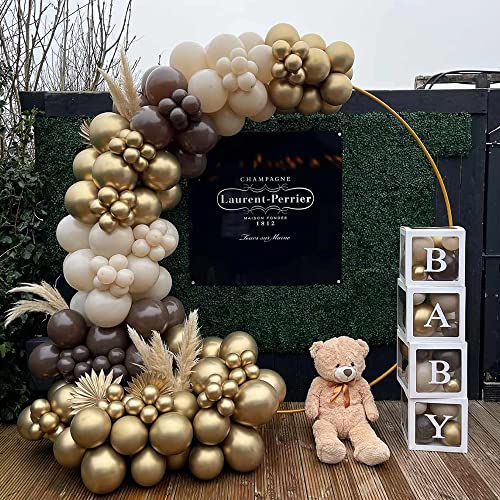 Brown Balloon Garland Arch Kit 153PCS Nude Sand Beige White Chrome Gold and Tan Coffee Brown Latex Balloon for Boho Baby Shower Wedding Birthday Party Decoration