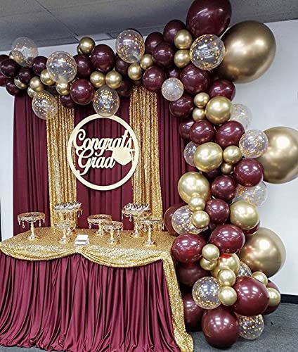 118pcs Burgundy Gold Balloon Arch Garland Kit Double Stuffed Wine Red Balloons Gold Dot Confetti Balloon for Valentines Day Birthday Wedding Decorations Baby Shower Bridal Shower Globos