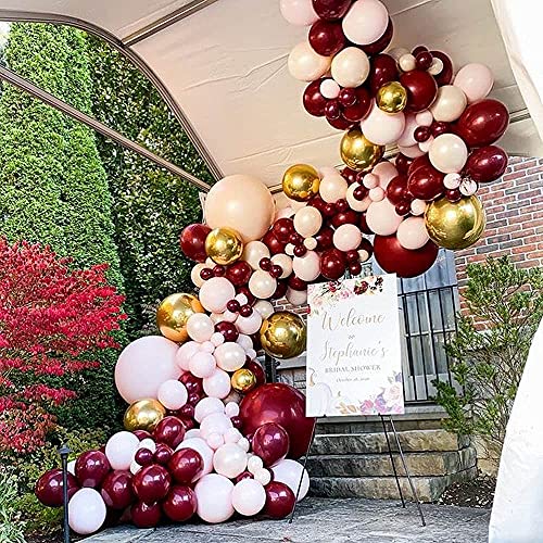 118pcs Burgundy Gold Balloon Arch Garland Kit Double Stuffed Wine Red Balloons Gold Dot Confetti Balloon for Valentines Day Birthday Wedding Decorations Baby Shower Bridal Shower Globos