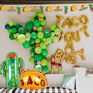 Taco Bout A Baby Gold Balloons Banner Mexican Fiesta Cactus Picado Banner Baby Shower First 1st Birthday Party Decorations Supplies Theme Boy or Girl Gender Reveal Fiesta Tattoos Stickers…