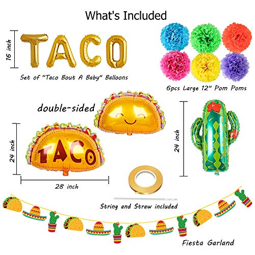 Taco Bout A Baby Gold Balloons Banner Mexican Fiesta Cactus Picado Banner Baby Shower First 1st Birthday Party Decorations Supplies Theme Boy or Girl Gender Reveal Fiesta Tattoos Stickers…