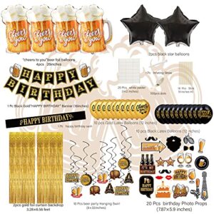 happy birthday decorations for men women - (61pcs) black and gold party decorations Banner, Sign Latex Balloon,Fringe Curtains and cheers to you Foil Balloons,Hanging Swirl,photo props,birthday sash