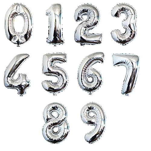 16" Silver 0-9 Number Balloons Foil Balloons Mylar Balloons for Party Decorations Party Supplies