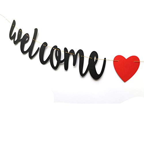 Welcome Home Black Glitter Banner for Housewarming Patriotic Military Decoration Family Party Supplies Bunting Photo Booth Props Sign Pre-Strung