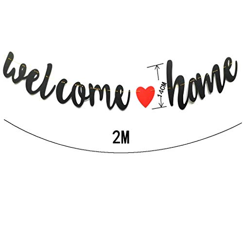 Welcome Home Black Glitter Banner for Housewarming Patriotic Military Decoration Family Party Supplies Bunting Photo Booth Props Sign Pre-Strung