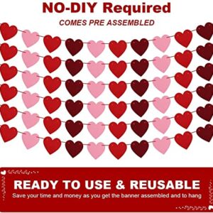 Valentines Day Decorations - 120 Pcs NO DIY Heart Felt Garland for Valentines Day Decor Indoor Outdoor - Red Heart Banner for Valentines/Anniversary/Wedding/Birthday Party Supplies