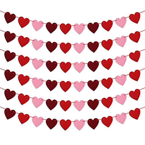 Valentines Day Decorations - 120 Pcs NO DIY Heart Felt Garland for Valentines Day Decor Indoor Outdoor - Red Heart Banner for Valentines/Anniversary/Wedding/Birthday Party Supplies