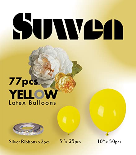 SUWEN Yellow Balloons Kit 77PCS Latex Helium Shiny Mustard Yellow Balloon Different Sizes 10 Inch 5 Inch for Birthday Graduation Wedding Shower Anniversary Party Decorations