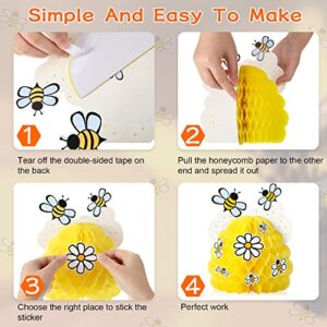 Honey Bee Party Decorations, Bee Baby Centerpieces Honeycomb Decorations with Bee Sunflower Stickers for Bee Themed Party Baby Shower Birthday Table Party Decoration (4 Sets)