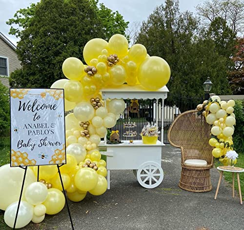 OUOshield 124pcs Yellow Balloons Garland Arch Kit Lemon Daisy Honeybee Theme Light and Gold for Birthday Parties, Wedding, Baby Shower Party, Anniversary Party Decoration