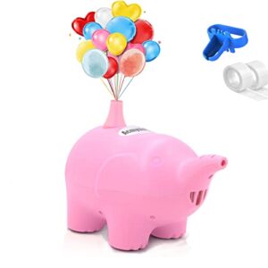 balloon pump electric, balloon pump kit 600w 110v inflator air blower cute cartoon elephant portable balloon air pump with tying tool dot glue for party wedding christmas ceremony decoration (pink)