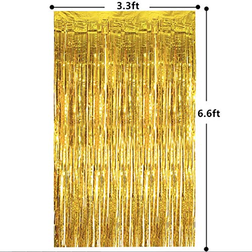 HDLJD Shiny Gold Metallic Foil Fringe Door & Window Curtain Party Decoration 3.3' X 6.6' （Value Pack of 2）