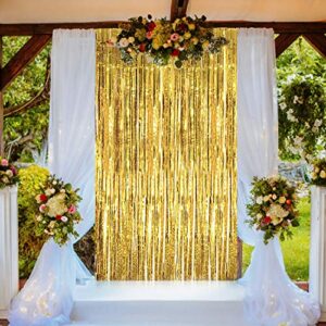 HDLJD Shiny Gold Metallic Foil Fringe Door & Window Curtain Party Decoration 3.3' X 6.6' （Value Pack of 2）