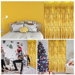 HDLJD Shiny Gold Metallic Foil Fringe Door & Window Curtain Party Decoration 3.3' X 6.6' （Value Pack of 2）