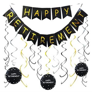 retirement party decorations for men women black gold happy retirement banner hanging swirls kit for retirement party decor supplies