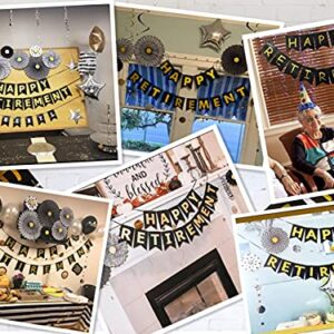 Retirement Party Decorations for Men Women Black Gold Happy Retirement Banner Hanging Swirls Kit for Retirement Party Decor Supplies