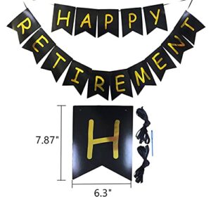 Retirement Party Decorations for Men Women Black Gold Happy Retirement Banner Hanging Swirls Kit for Retirement Party Decor Supplies