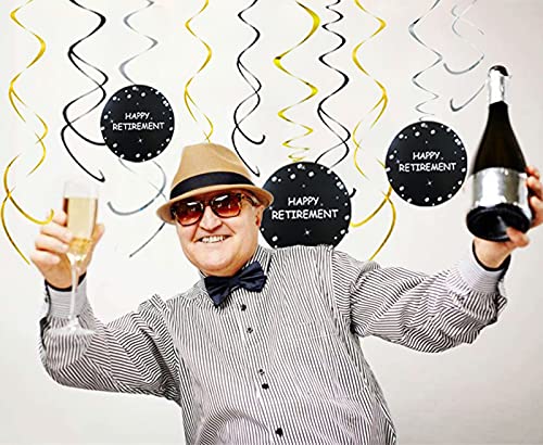 Retirement Party Decorations for Men Women Black Gold Happy Retirement Banner Hanging Swirls Kit for Retirement Party Decor Supplies