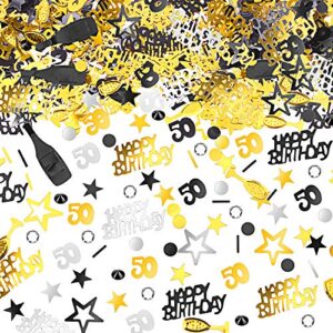 50th birthday confetti 50 number confetti 50th party confetti metallic foil 50 table scatter confetti decoration for 50 birthday party diy arts crafting supplies, gold black and silver (3000 pieces)