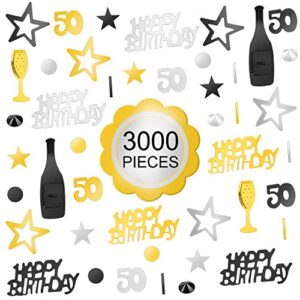 50th Birthday Confetti 50 Number Confetti 50th Party Confetti Metallic Foil 50 Table Scatter Confetti Decoration for 50 Birthday Party DIY Arts Crafting Supplies, Gold Black and Silver (3000 Pieces)