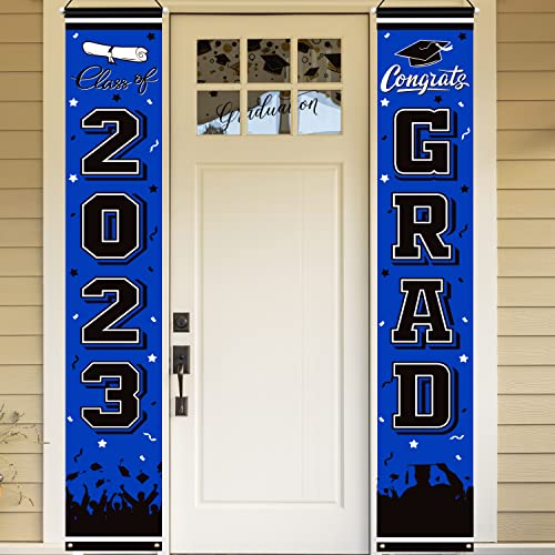 2023 Graduation Party Decorations Porch Sign Banner Blue Large Congrats Grad Party Supplies Decorations Door Banner for Graduation Party