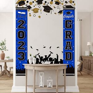 2023 Graduation Party Decorations Porch Sign Banner Blue Large Congrats Grad Party Supplies Decorations Door Banner for Graduation Party