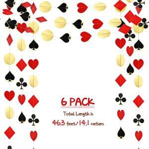 6 Pcs 46.3 Feet Casino Party Decorations Casino Party Hanging Paper Garlands Las Vegas Theme Poker Card Garlands Casino Night Banner Garland Party Photo Booth Backdrops Props(Cute Style)