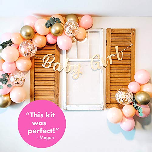 Sweet Baby Co. Baby Shower Decorations for Girl with Pink Balloon Arch Garland Kit, Baby Girl Banner Decor, Eucalyptus Boho Greenery Vine, Light Pink, Peach Blush, Gold, Confetti Balloons