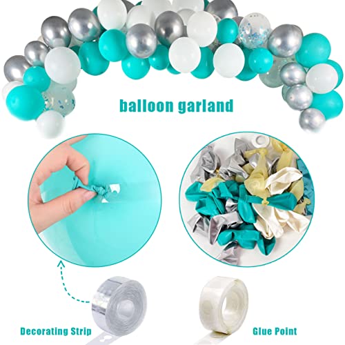 Sweet 16 Birthday Decorations--Teal 16th Birthday Decorations for Girls,Sweet 16 Backdrop ,Sweet 16 Birthday Sash ,Teal Blue Balloons Garland Kit and Teal Dot Disposable Tablecloth