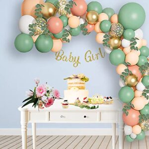 LEVSUPTY 140Pcs Sage Olive Green Balloon Garland Kit, White Gold Blush Pink Confetti Latex Balloons Arch for Baby Shower Bridal Shower Birthday Party Wedding Graduation Decorations Supplies