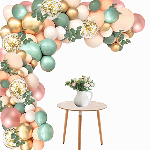 LEVSUPTY 140Pcs Sage Olive Green Balloon Garland Kit, White Gold Blush Pink Confetti Latex Balloons Arch for Baby Shower Bridal Shower Birthday Party Wedding Graduation Decorations Supplies