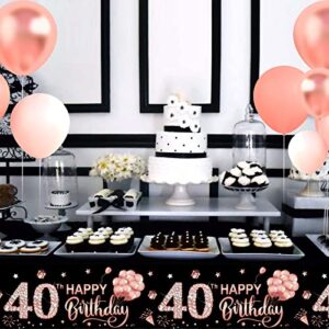 3 Pack 40th Birthday Tablecloth Decorations for Women, Rose Gold Happy 40 Birthday Table Cover Party Supplies, Forty Year Old Birthday Plastic Disposable Rectangular Table Cloth Decor