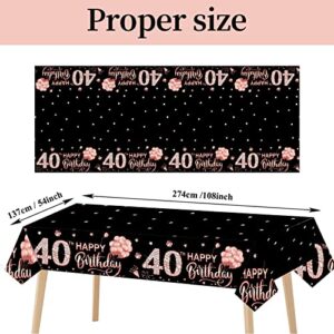 3 Pack 40th Birthday Tablecloth Decorations for Women, Rose Gold Happy 40 Birthday Table Cover Party Supplies, Forty Year Old Birthday Plastic Disposable Rectangular Table Cloth Decor