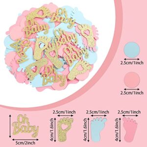 MARFOREVER 350 Pieces Gender Reveal Confetti Baby Shower Decoration Blue Pink Gold Oh Baby Round Footprints Gender Reveal Party Wedding Tabletop Paper Scraps