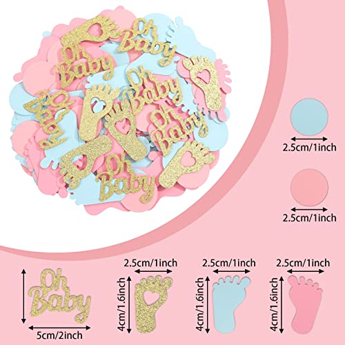 MARFOREVER 350 Pieces Gender Reveal Confetti Baby Shower Decoration Blue Pink Gold Oh Baby Round Footprints Gender Reveal Party Wedding Tabletop Paper Scraps