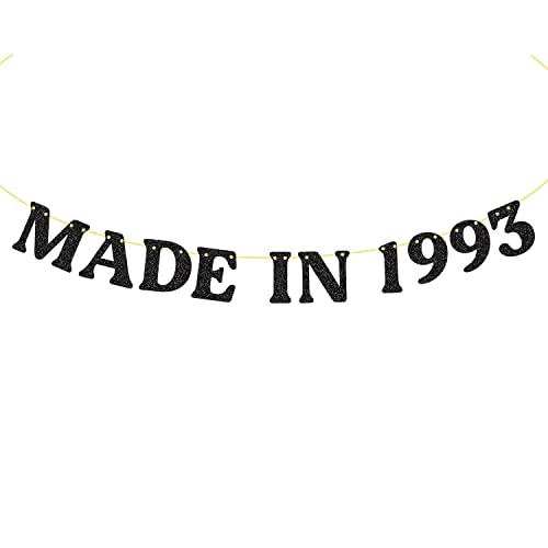 30th Birthday Decorations No DIY Made in 1993 Banner Glitter Cheers to 30 Years Happy Birthday Party for Indoor/Outdoor (Black)