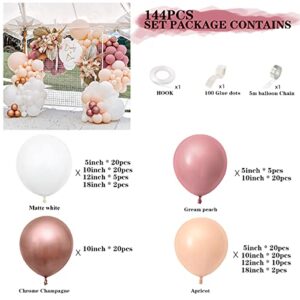 YSF 144pcs Matte White Cream Peach Balloon Arch Garland Kit Wedding Decoration Chrome Champagne Apricot Party Baby Shower Decor