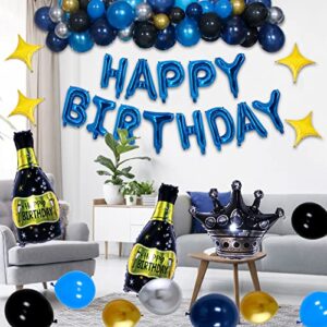 Happy Birthday Decorations for Men, Royal Blue Bday Party Decorations for Men Women Boys with Foil Fringe Curtains,Happy Birthday Banner Balloons,Party Supplies for 20th 25th 30th 35th 40th 50th 60th