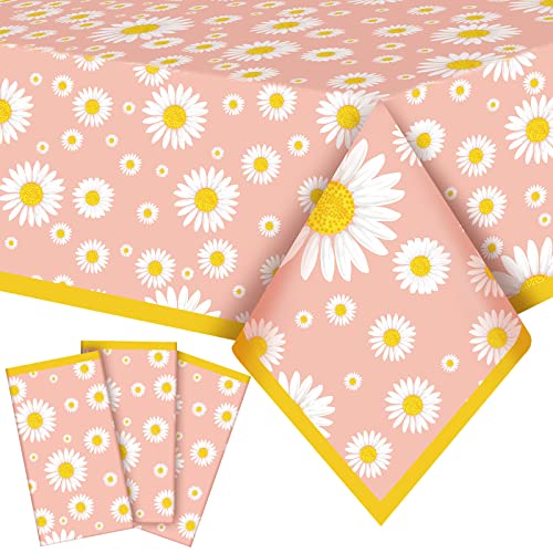 3 Pack Daisy Tablecloth Plastic Daisy Party Tablecloths Daisy Flower Table Covers Daisy Birthday Party Supplies Waterproof Square Rectangle Table Covers for Party, 86.61 x 51.18 Inch (Lovely Style)