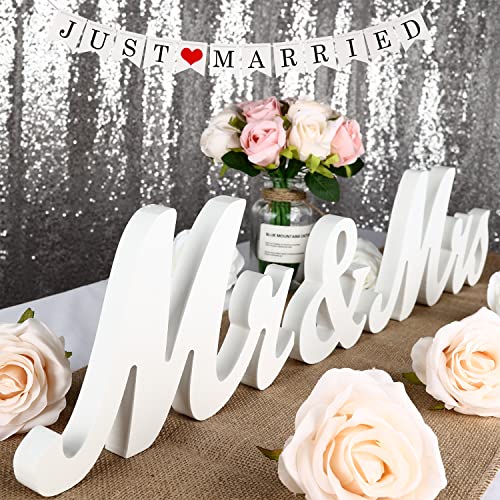 Nine to Nine Wedding Decorations Set, Large Mr and Mrs Sign & Just Married Banner, Mr & Mrs Signs for Wedding Table, Wooden Letters Wedding Decor, Wedding Decorations for Reception, Ceremony and Anniversary Party Valentine's Day Decor, White